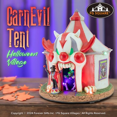 Carn-Evil Tent Carnival Clown Theme Spooky Halloween Village Decore ...