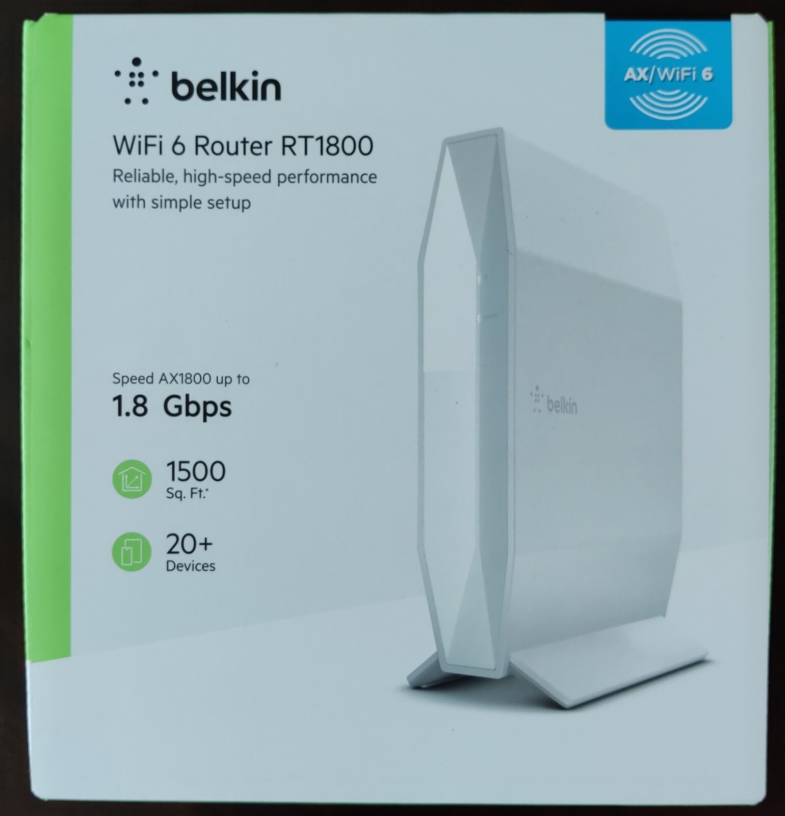 Belkin RT1800 AX1800 WiFi 6 Router Up To 1.8 Gbps 1500 Sq Ft 20 ...