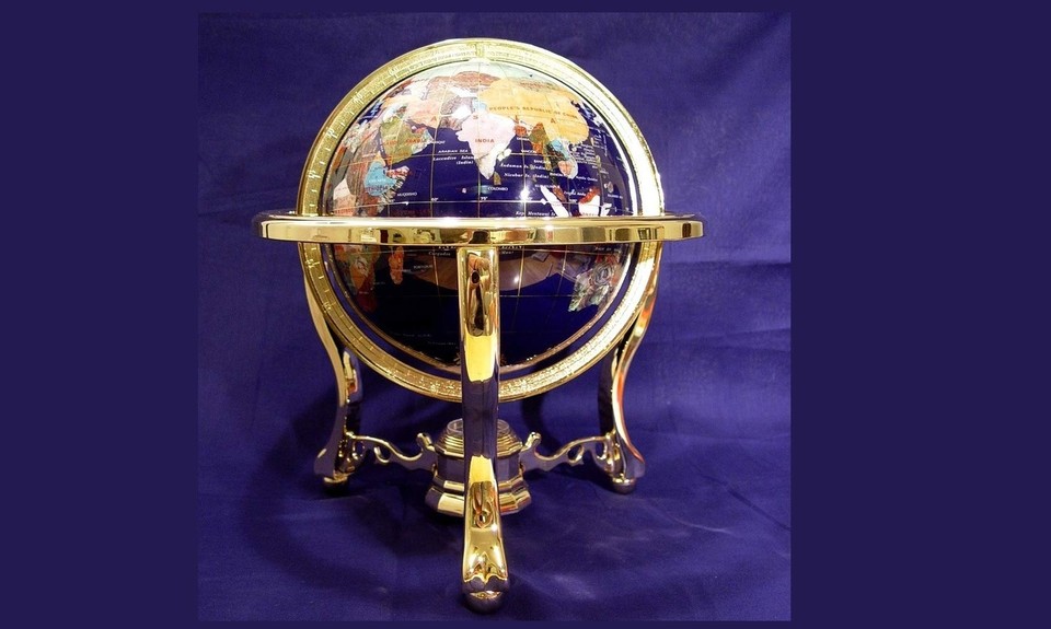 Unique Art Since 1996 14" Tall Blue Lapis Ocean Gemstone Globe with ...
