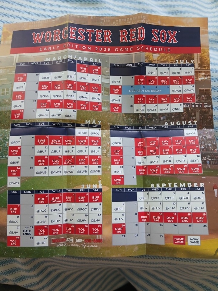 2026 Worcester Red Sox Pocket Schedule MiLB Connelly Early | eBay