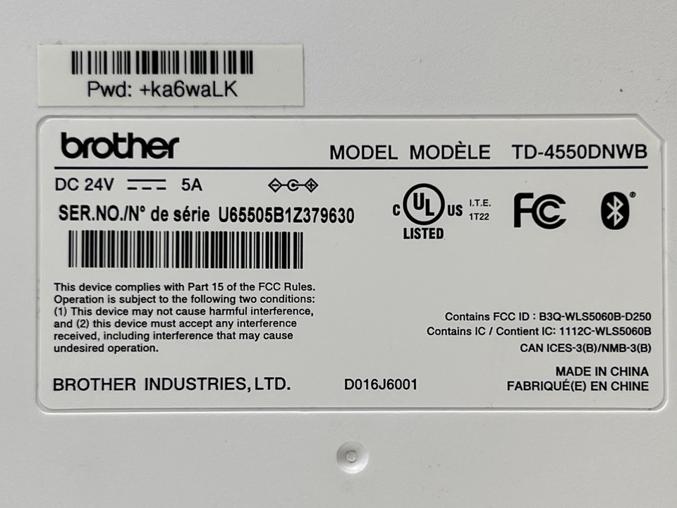 Brother TD-4550DNWB Thermal Barcode Shipping Label Printer USB Serial ...