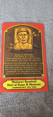 Edd Roush Signed HOF Hall of Fame Plaque Postcard Cincinnati Reds ...