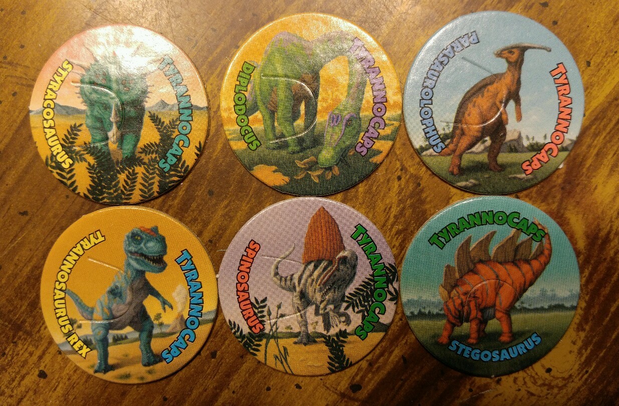 POGS GOLDEN BOOKS RARE DINOSAURS HUBCAPS CREATURE ACTION WILDLIFE CAPS ...