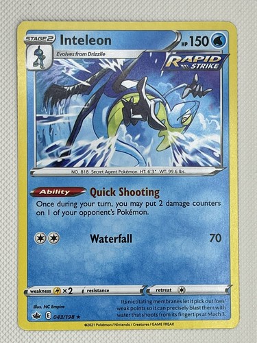 Inteleon - 043/198 - Pokemon TCG Chilling Reign (2021) - LP - Regular ...