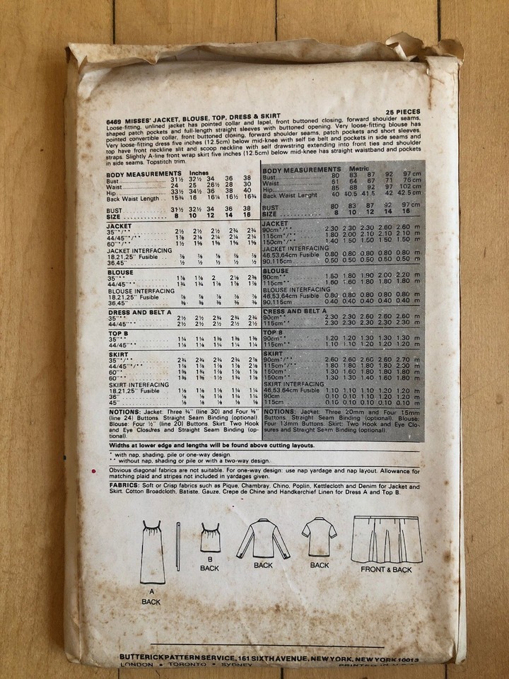 Vintage Butterick #6469 Misses' Jacket, Blouse, Top, Skirt and Dress Sz ...