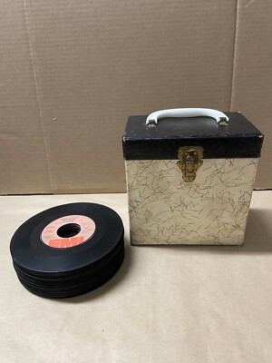 Vintage 45-RPM Vinyl Record Storage Case – White & Black W/ Approx 25 ...
