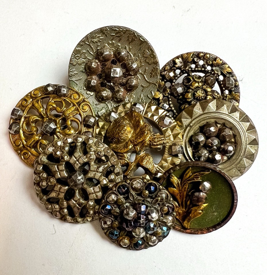 Antique Cut Steel Button Lot Metal Shank Flower Button Cut Work Open ...