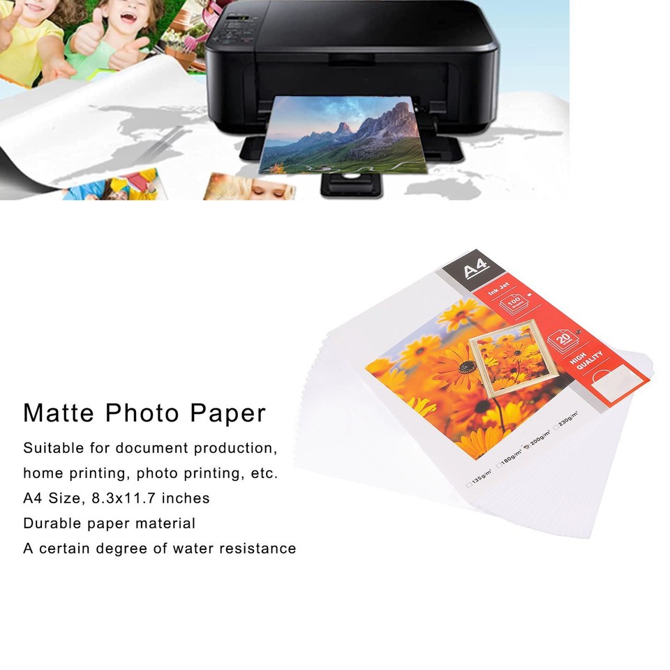 20x Matte Photo Paper Paper A4 8.3x11.7in Glossy Water Resistant High ...