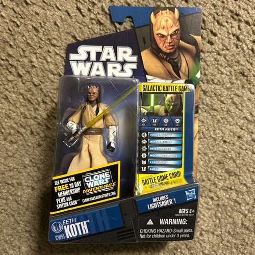 Star Wars: Clone Wars- Eeth Koth CW51 Figure w/Lightsaber & Battle Game ...