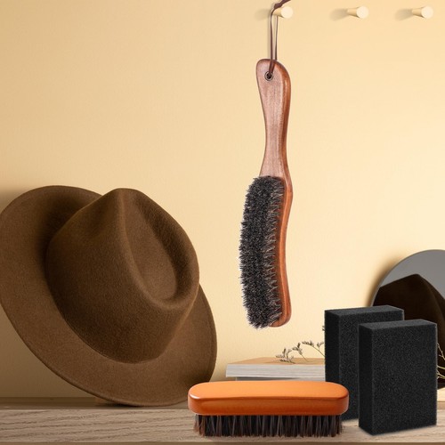 4 Pcs Horsehair Felt Hat Brush Kit with Cleaning Sponge Cowboy Clean ...