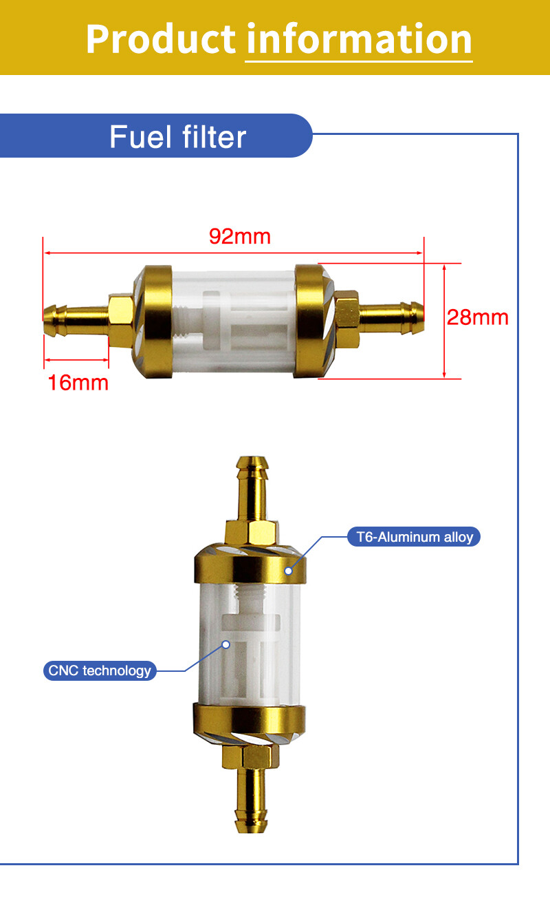 8MM Inline Motorcycle Glass Fuel Gas Petrol Filter + Oil Pipe Hose + 4x ...