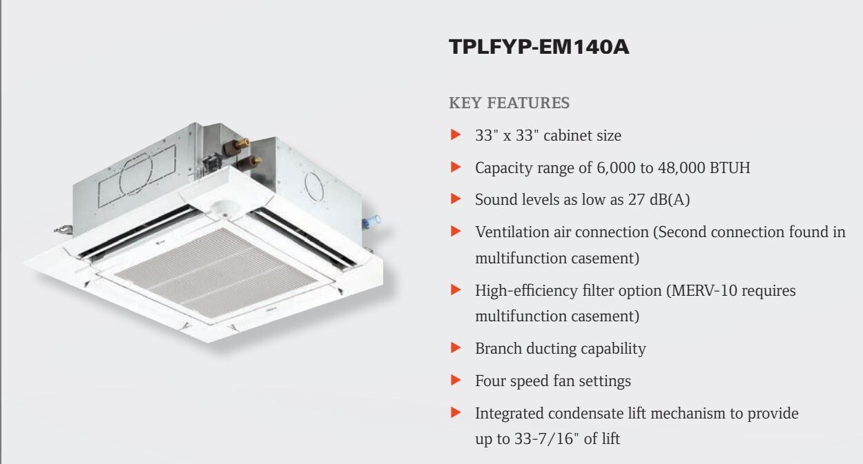 Trane Mitsubishi TPLFYP048EM140B 35” Recessed Ceiling Cassette 48,000 ...