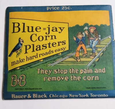 Blue Jay Corn Plaster 1908 Packet Box with Hobo Tramp Litho Graphics | eBay