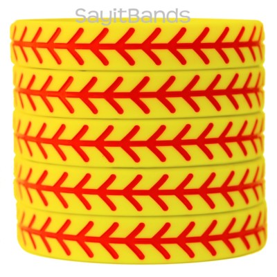 Set of SOFTBALL Thread Silicone Wristbands - Wholesale Wrist Band ...