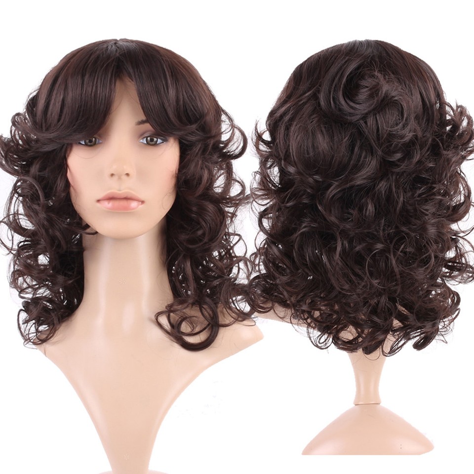100% Thick Women Natural Hair Wig Long Straight Curly Cosplay Synthetic ...