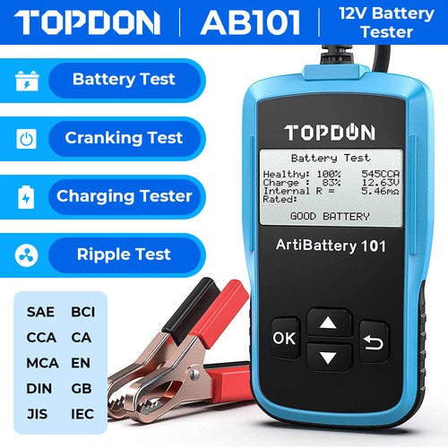 TOPDON AB101 12 Volt Battery Tester Load Analyzer 12V Cranking Charging ...