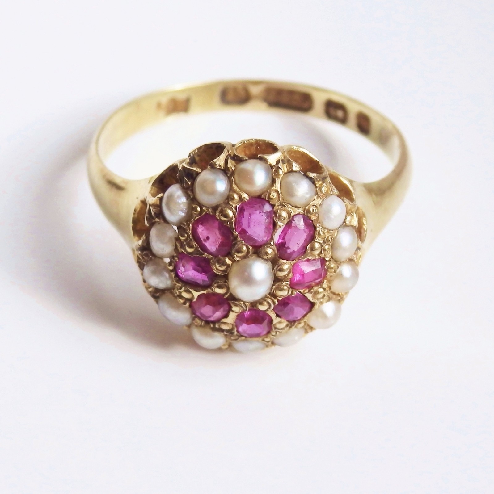Stunning Antique Victorian 15ct Gold Ruby & Pearl Cluster Ring c1871 | eBay