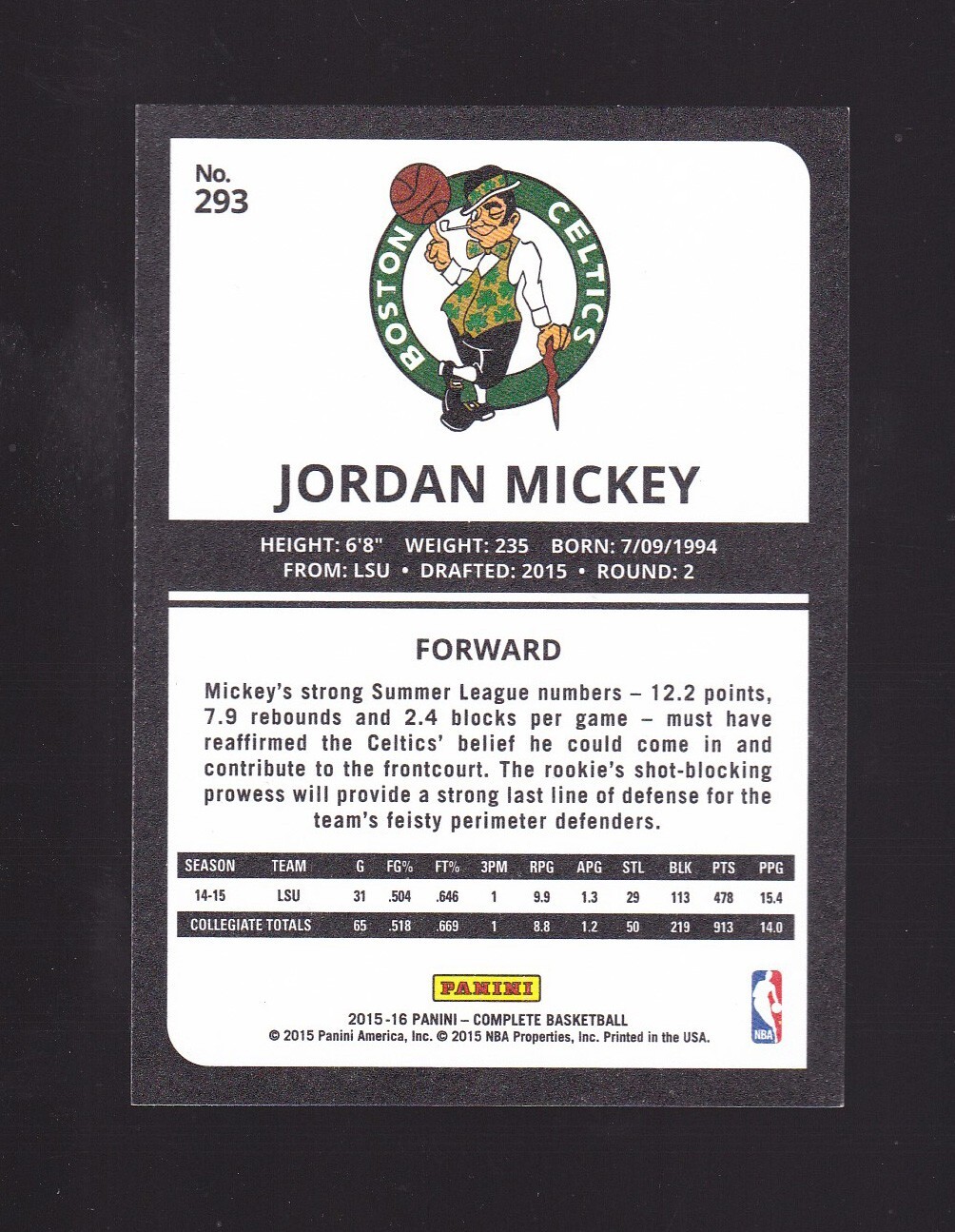 2015-16 Panini Complete Jordan Mickey Rookie #293 Boston Celtics | eBay