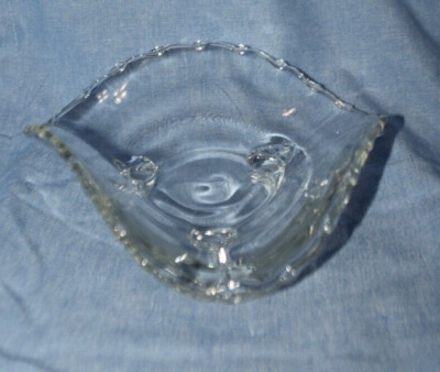 Vintage CLEAR Glass 3 Footed 3 Sided Triangular Candy Dish with Beaded ...