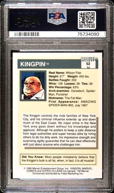 PSA 9 MINT Graded 1990 Impel Marvel Universe Super Heroes Kingpin #52 ...