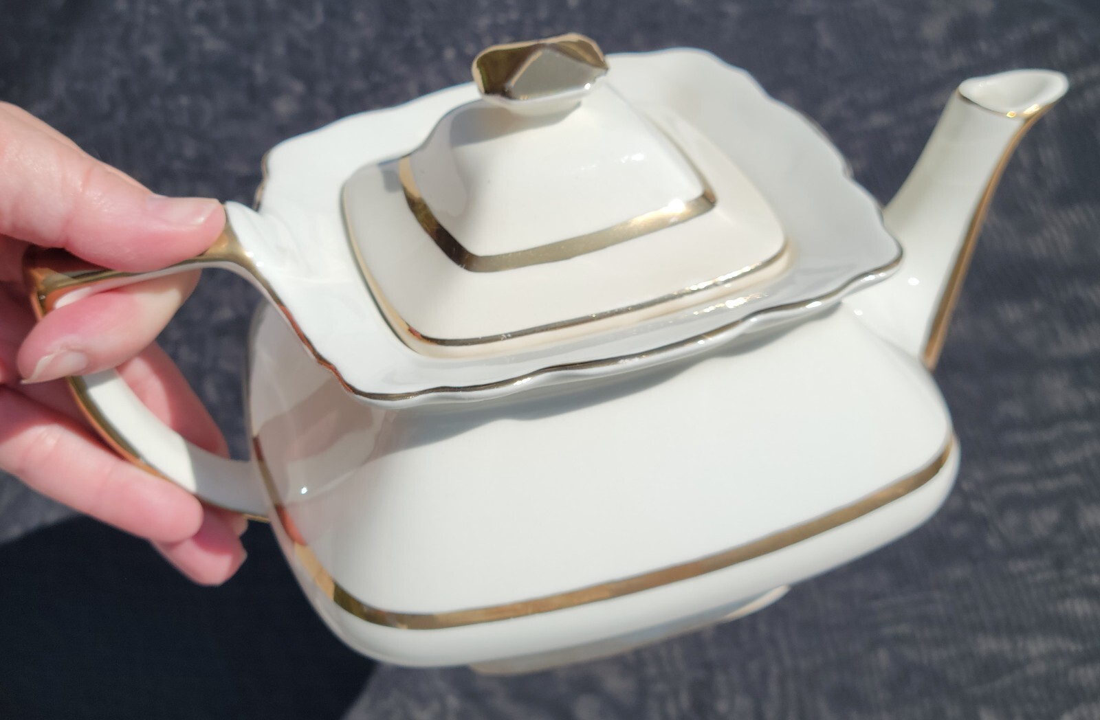 Vintage W. S. GEORGE Made in U.S.A. "Lido" White TEAPOT Gold Accent | eBay