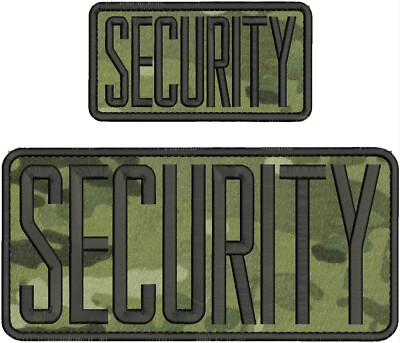 SECURITY EMBROIDERY PATCH 5X11 AND 3X6 HOOK ON BACK BLACK ON MULTICAM ...