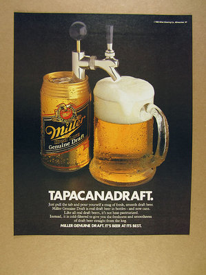 1987 Miller Genuine Draft MGD beer can keg tap mug photo vintage print ...