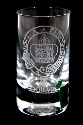 COLLINS CRYSTAL SCOTLAND SHOT GLASS ETCHED CLAN NAME & CREST - OGILVIE ...