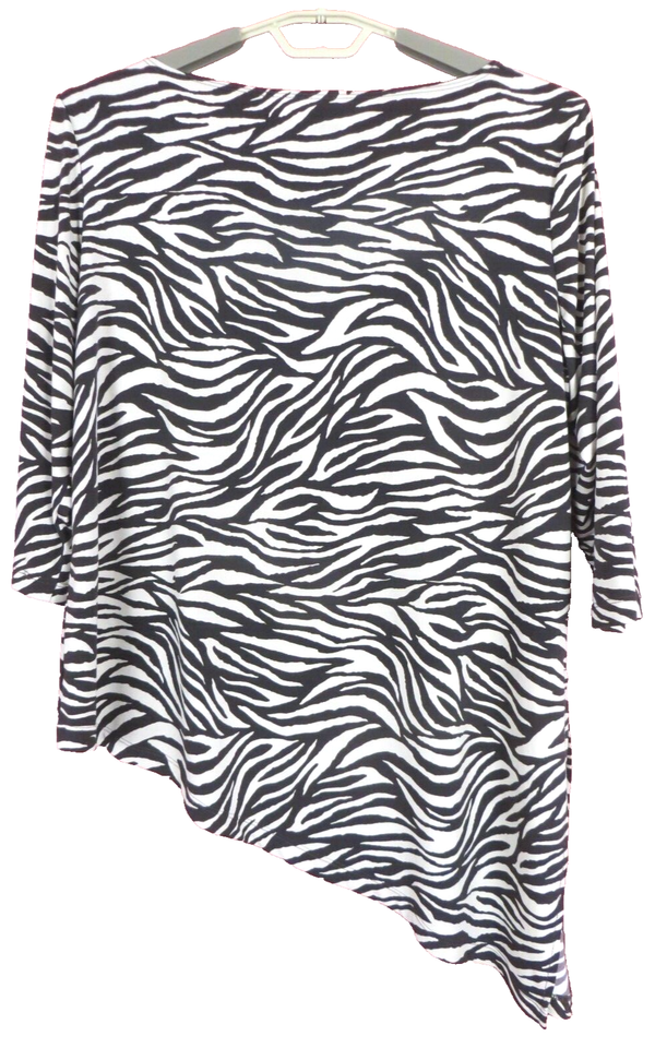 TB13252- CHICOS TRAVELERS Women's Polyester Asymmetric Top Animal Zebra ...