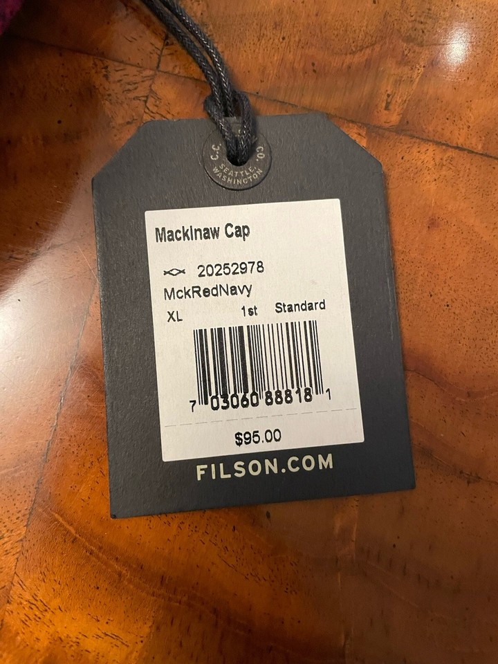 New! $95 Filson XL Mackinaw Cap Winter Wool Hat. Red Navy Plaid. Made ...