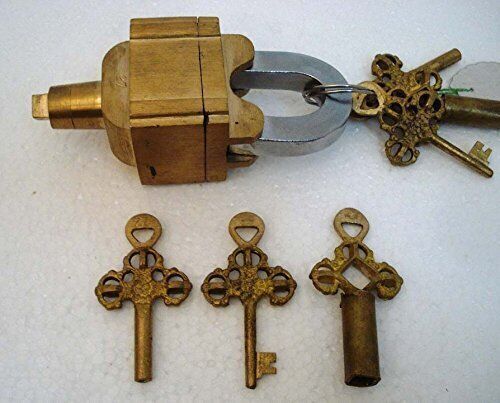 Handmade Antique Style Brass Finish 6 Key Square Trick Puzzle Padlock ...