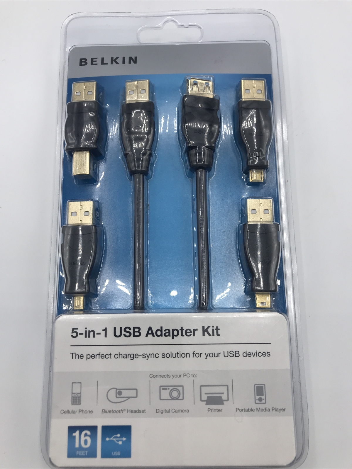 Belkin 5 in 1 USB Adapter Kit 16 Feet USB Ext. f3u160-16 (B6) New ...