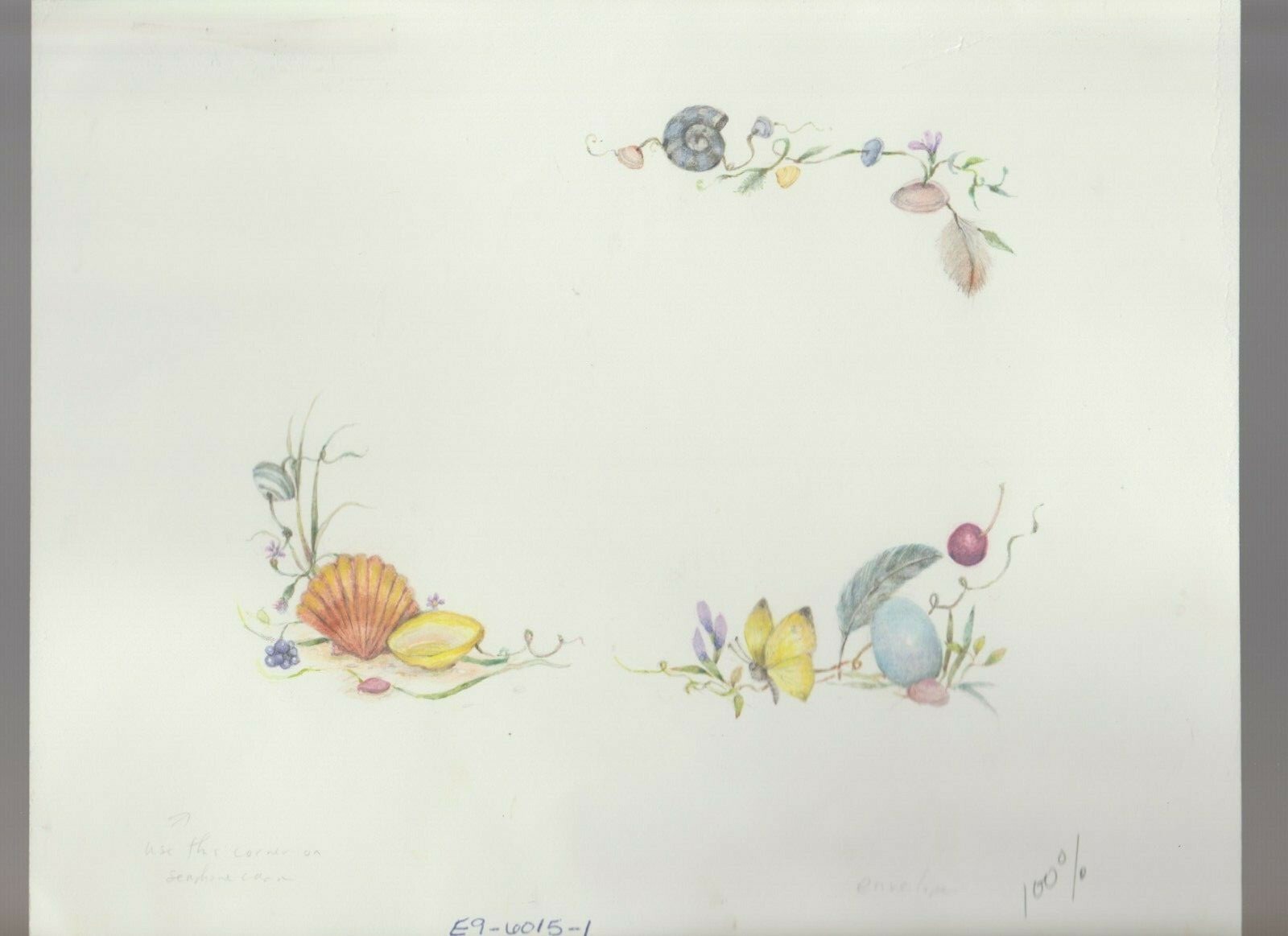 BUTTERFLY & SEA SHEEL Border 11x8.5" #6015 Greeting Card Original Art ...