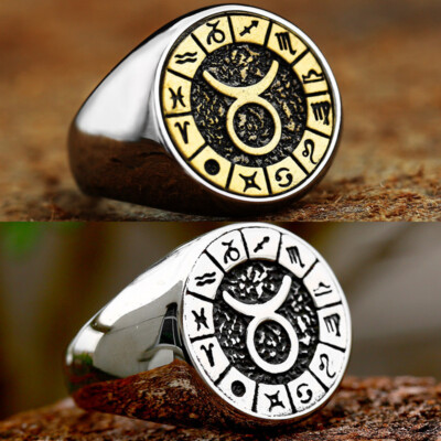 Vintage TAURUS Star Sign Symbol Ring Stainless Steel Men Women Taurus ...