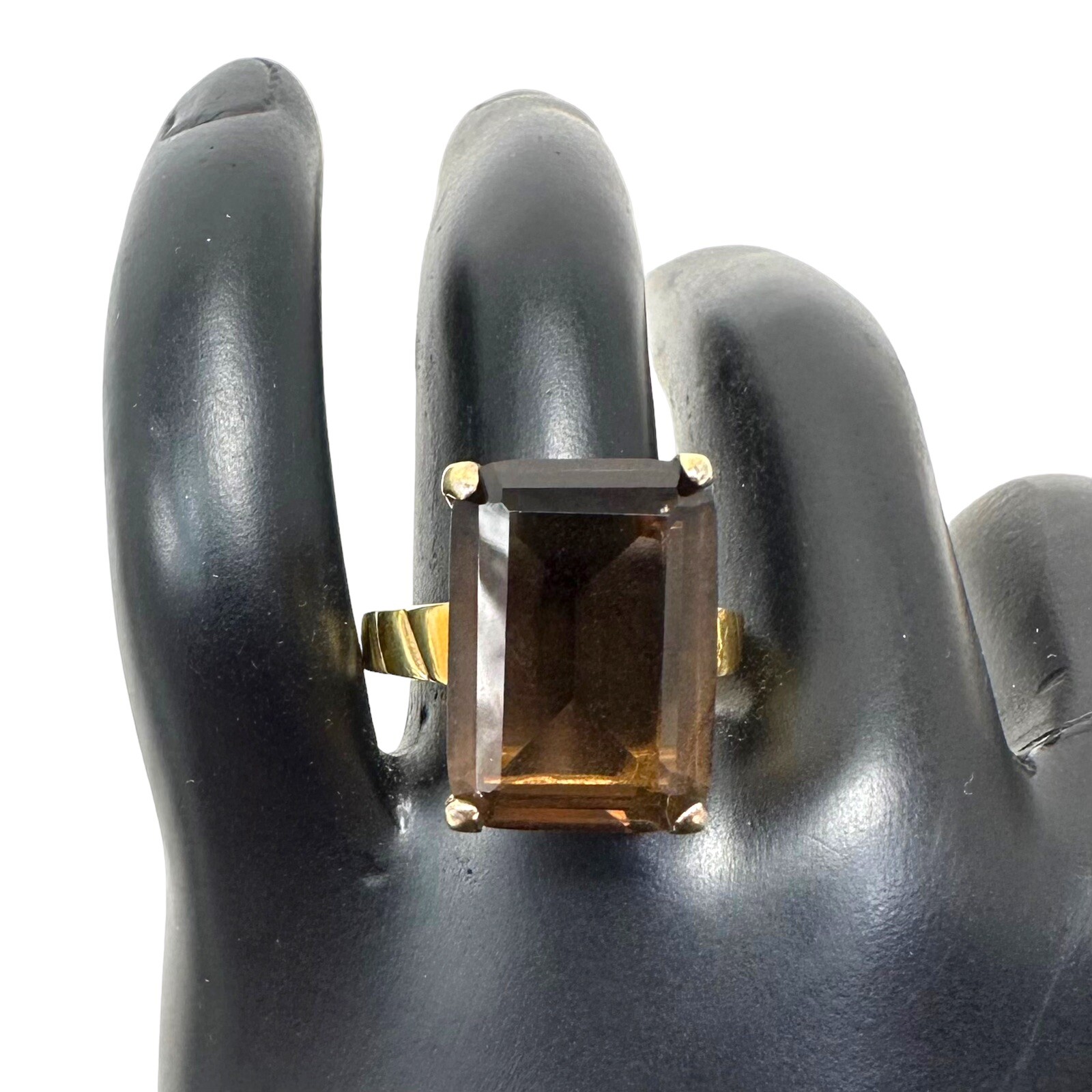 Vintage SETA Gold Tone Emerald Cut Dark Amber Brown G… - Gem