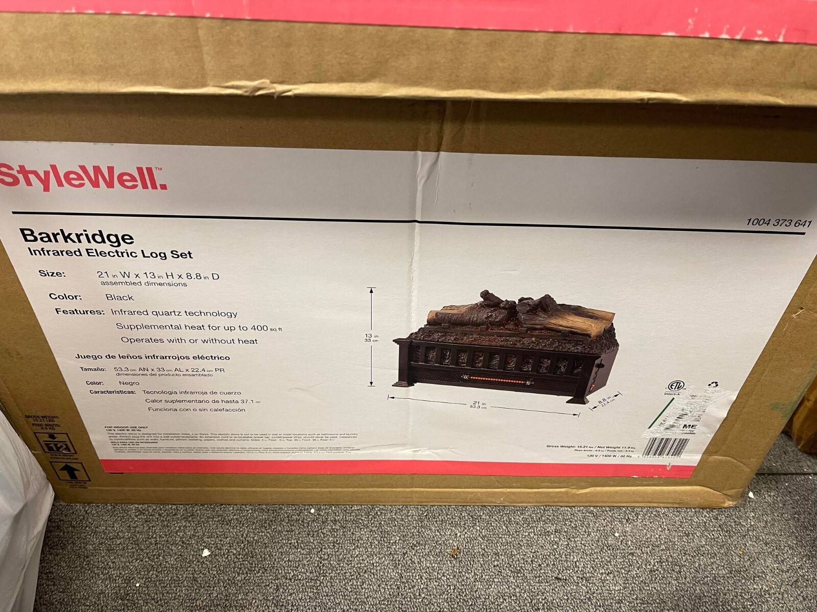 STYLEWELL Barkridge 20.5 in. Infrared Electric Fireplace Log Set Heater ...