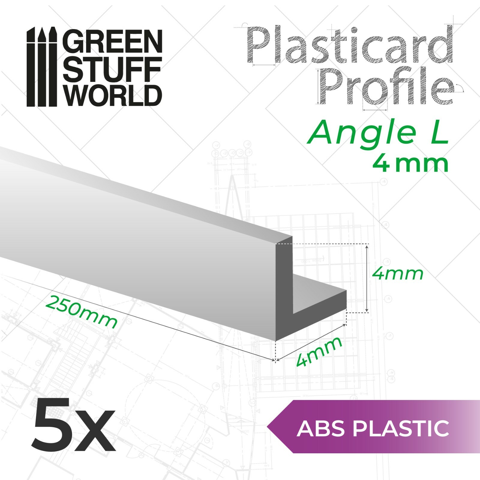 Plasticard Strip ANGLE-L Profile 4mm - Styrene ABS Plastic Plastikard ...