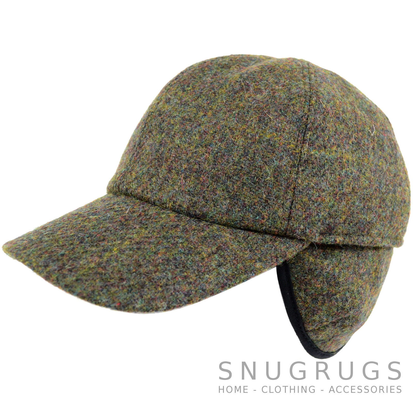 Mens 100% Wool / Tweed Shooting Baseball Cap With Fold Down Ear Flaps ...