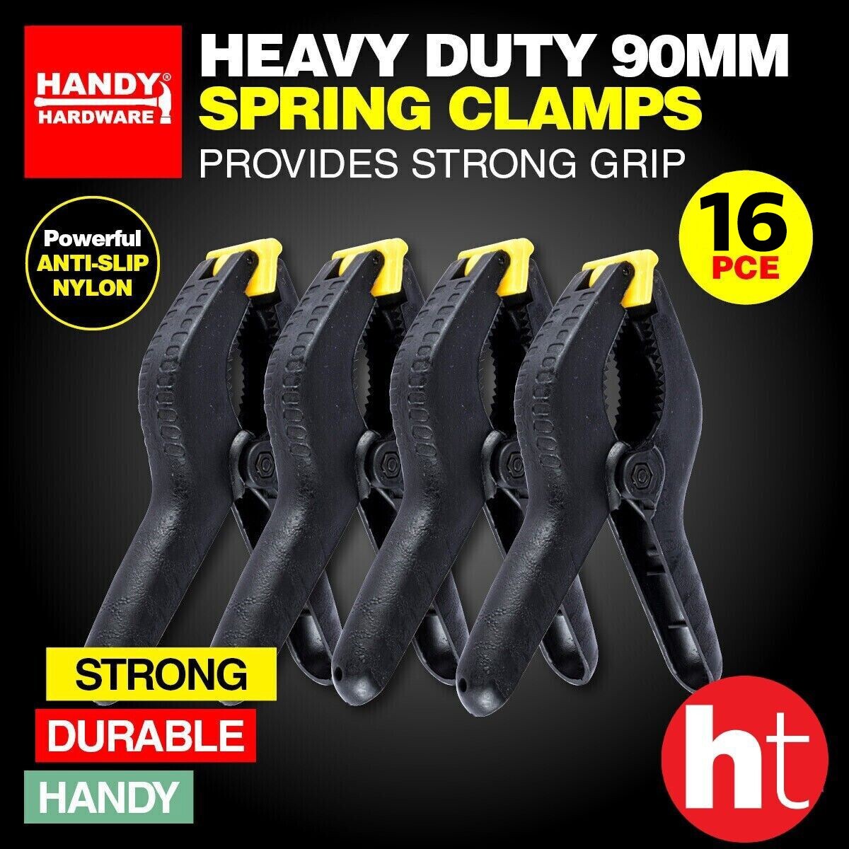 Handy Hardware [4PK] 90mm Spring Clamp, Anti-Slip Nylon Handle Jaw ...