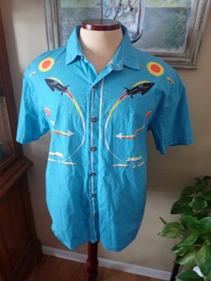 Boozelele Button Shirt Men's L Lightweight Cotton Rocket Space Print | eBay