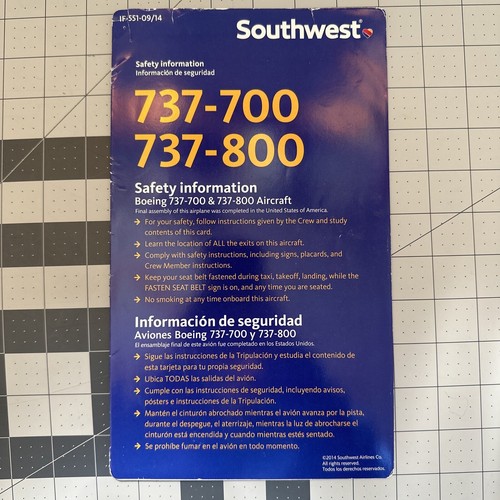 2014 SOUTHWEST AIRLINES SAFETY CARD--737-700/800 | eBay