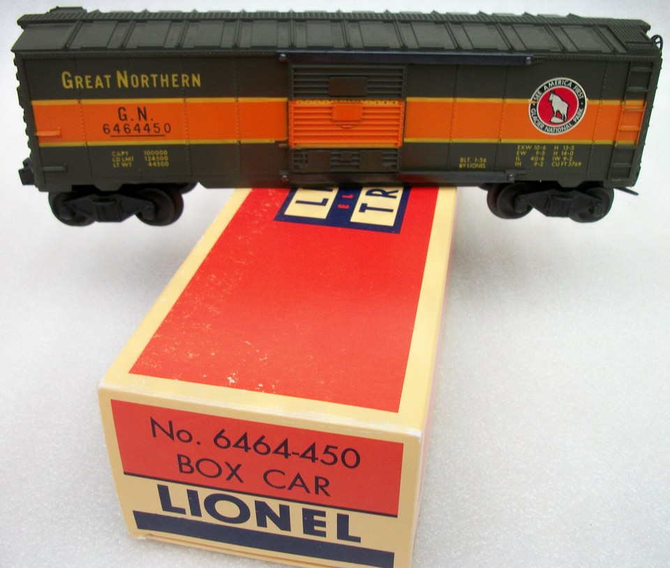 LIONEL POSTWAR 6464-450 TYPE 2 GREAT NORTHERN BOX CAR C-8 LN REPRO BOX ...