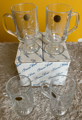 4 Princess House ~ Heritage Glass 504 IRISH COFFEE MUGS -NIB, w ...