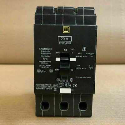 Square D EDB EDB34020 3 Pole 20 Amp 480v Circuit Breaker | eBay