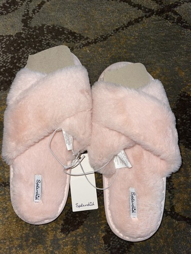 splendid pink fuzzy cross slippers size medium/large | eBay