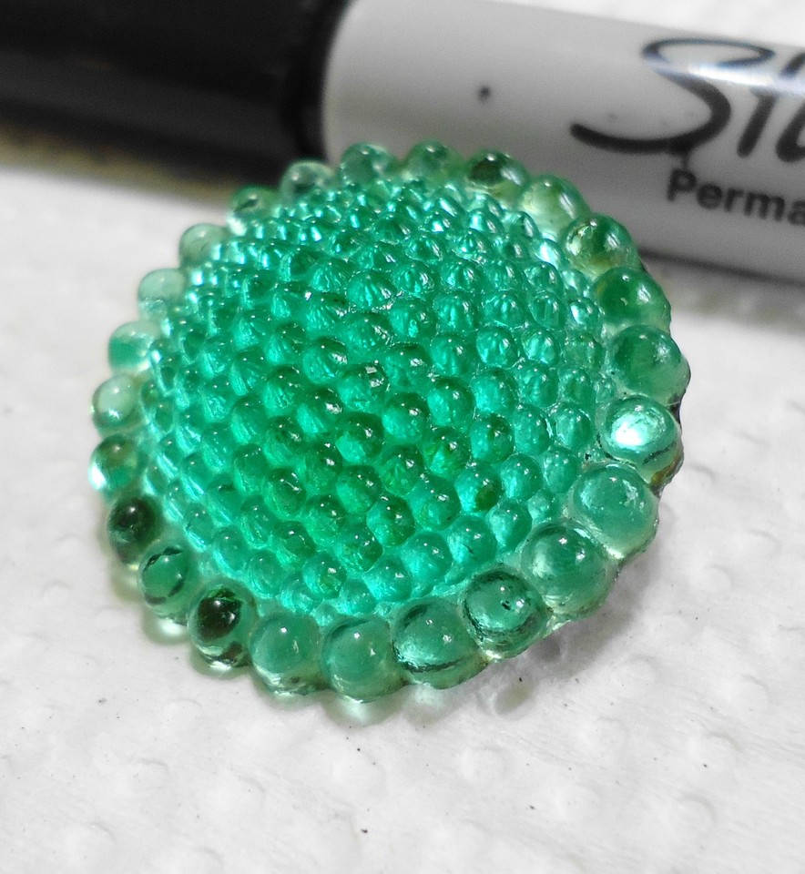 Vintage Green Glass GLOW Button 1 1/8" Metal Back | eBay