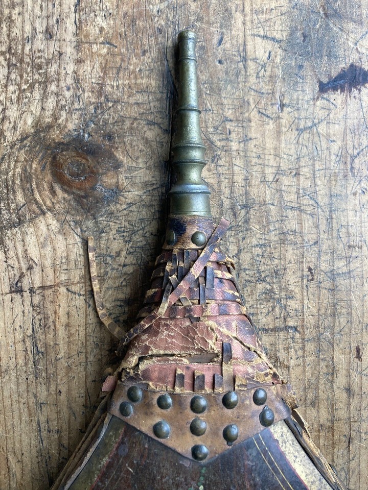Antique beautifully painted primitive Bellows with old leather and ...