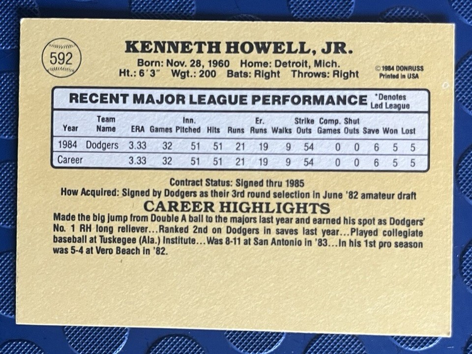 KEN HOWELL 1985 Donruss #592 Baseball Card AUTO AUTOGRAPH LA DODGERS | eBay