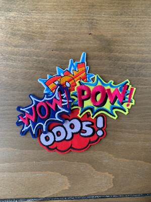 4/pk Sound Effect Bubble Iron-On Patches Comic Book Super Hero Costume ...