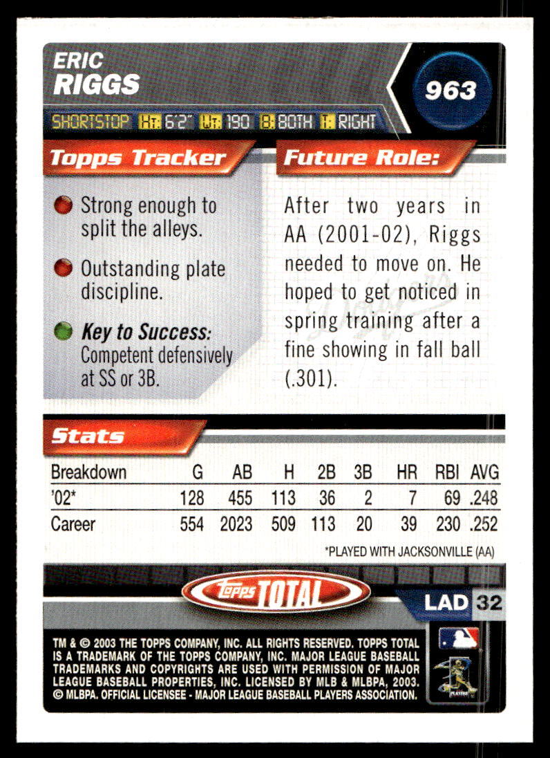 2003 Topps Total - #963 Eric Riggs (RC) for sale online | eBay